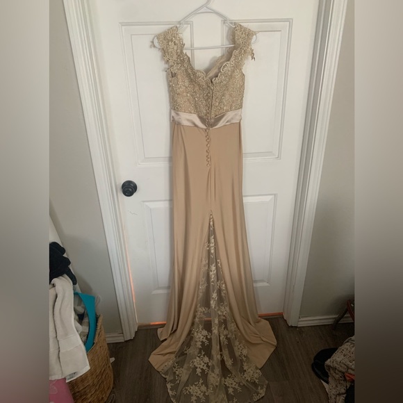 Dresses | Beautiful Gold Dress With Intricate Beading And Glamorous See ...